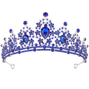 cavetee blue baroque queen crown for women birthday tiara luxurious rhinestones crown wedding bridal crown birthday party headbands princess party prom blue tiaras and crowns for women girls