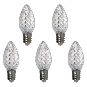 pack of 25 c7 led christmas light replacement bulbs for outdoor holiday decoration, ul ip65 waterproof dimmable faceted c7 light bulbs (white)