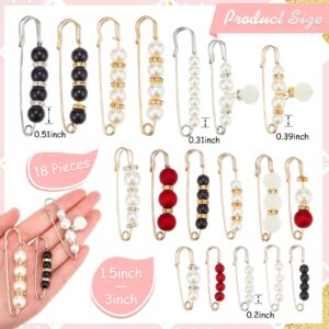 Hicarer 18 Piece Pearl Brooch Pins Women Decorative Safety Pins Clothing Shawl Clips Artificial Pearls Brooch Elegant Pearl Cardigan Collar Brooch Clips for Women Dress Skirt Sweater(Retro Style)