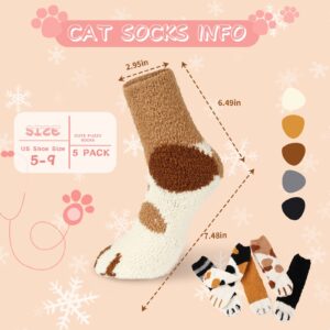 5 Pairs Fuzzy Socks for Women - Warm Cat Socks Fluffy Socks Winter Plush Slipper Socks Cat Socks Women