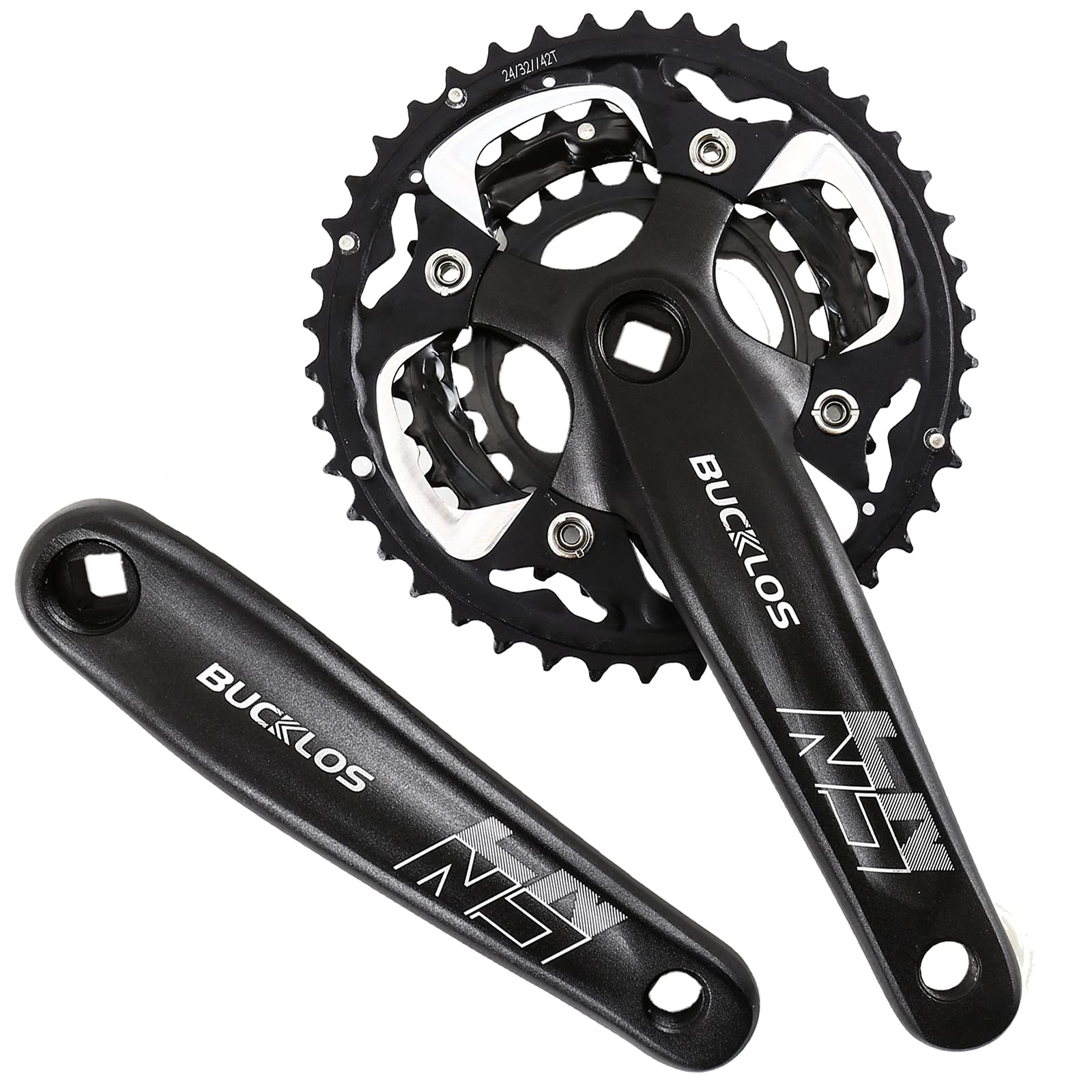 BUCKLOS Double/Triple 64/104 BCD Square Taper Bike Crankset - 2x/3x Mountian Bike MTB 170mm Bicycle Cranksets with 22/24/26/32/38/42/44T Chainring for 8/9/10 Speed