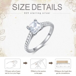 MUUYON 1.15CT Engagement Ring for Women, S925 Sterling Silver Princess Cut Moissanite Wedding Ring with Pave Set, Platinum Plated Promise Ring, for Her Ladies Engagement Wedding (Size: 7)