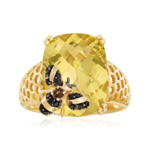 ross-simons 8.75 carat lemon quartz bumblebee ring with multi-gemstone accents in 18kt gold over sterling. size 7