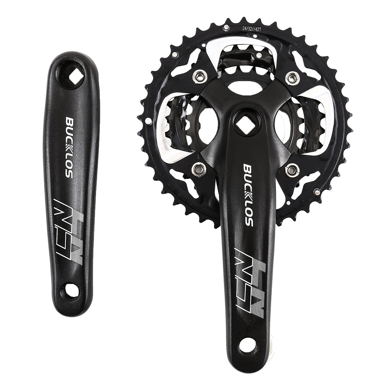 BUCKLOS Double/Triple 64/104 BCD Square Taper Bike Crankset - 2x/3x Mountian Bike MTB 170mm Bicycle Cranksets with 22/24/26/32/38/42/44T Chainring for 8/9/10 Speed