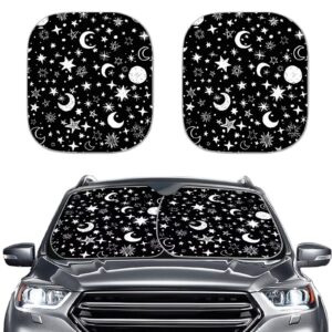 stuoarte moon stars print windshield sun shade - 2 pieces foldable car front window sunshades for most sedans suv truck,universal fit