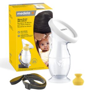 medela silicone breast milk collector, milk saver with spill-resistant stopper, suction base and lanyard, 3.4 oz/100 ml