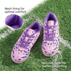 DREAM PAIRS Boys Girls Turf Indoor Soccer Shoes Lace Up Cleats for Little/Big Kid,Size 1 Little Kid,Pink/Purple,SDSO223K