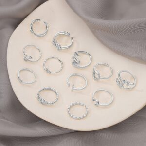 ABDOT 12PCS Adjustable Stackable Thumb Open Rings Set for Women Silver Plated Knuckle Stacking Rings Set Boho Vintage Finger Rings S