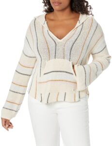 billabong women's bonfire hooded baja pullover sweater, whitecap, large