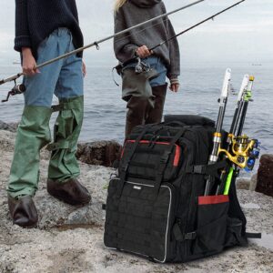 IGOGI Fishing Tackle Backpack 3 Fishing Rod Holders with 2 Lure Covers Without Trays Large Tackle Bag Storage Can Holds Up To (12) 3700 Tackle Boxes (Camo Black Pack + 2 Lure Covers)