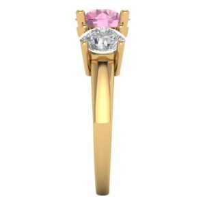 Clara Pucci 3.25 ct Round Cut Custom Engraving 3 stone Pink Gemstone Engagement Wedding Solitaire W/Accent Ring 18K Yellow Gold Size 8.5