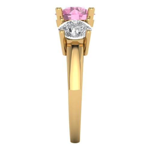 Clara Pucci 3.25 ct Round Cut Custom Engraving 3 stone Pink Gemstone Engagement Wedding Solitaire W/Accent Ring 18K Yellow Gold Size 8.5