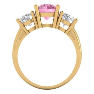 Clara Pucci 3.25 ct Round Cut Custom Engraving 3 stone Pink Gemstone Engagement Wedding Solitaire W/Accent Ring 18K Yellow Gold Size 8.5