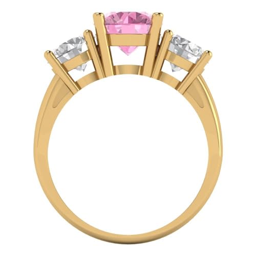 Clara Pucci 3.25 ct Round Cut Custom Engraving 3 stone Pink Gemstone Engagement Wedding Solitaire W/Accent Ring 18K Yellow Gold Size 8.5