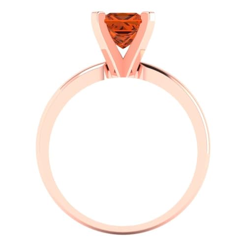 Clara Pucci 1.0 ct Princess Cut Custom Engraving Red VVS1 Gemstone Engagement Wedding Solitaire W/Accent Ring 18K Rose Gold Size 4.5