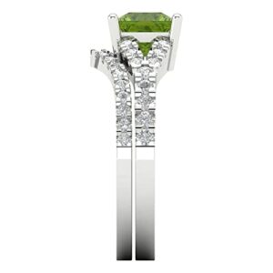 Clara Pucci 2.01ct Princess Cut Laser Engraving Green Peridot Engagement Wedding Bridal Ring Band set Curved 18K White Gold Size 4.75