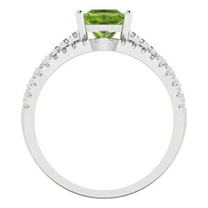 Clara Pucci 2.01ct Princess Cut Laser Engraving Green Peridot Engagement Wedding Bridal Ring Band set Curved 18K White Gold Size 4.75