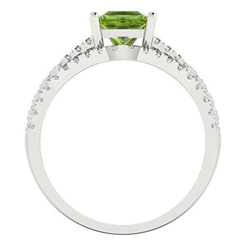 Clara Pucci 2.01ct Princess Cut Laser Engraving Green Peridot Engagement Wedding Bridal Ring Band set Curved 18K White Gold Size 4.75