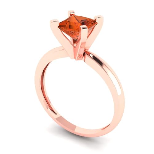 Clara Pucci 1.0 ct Princess Cut Custom Engraving Red VVS1 Gemstone Engagement Wedding Solitaire W/Accent Ring 18K Rose Gold Size 4.5