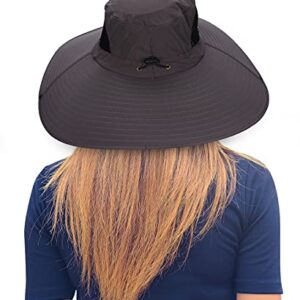 Leotruny Women Super Wide Brim Sun Hat UPF50+ Waterproof Straw Hat for Fishing, Hiking, Camping (C03-dark Gray)