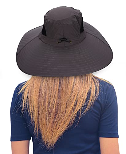 Leotruny Women Super Wide Brim Sun Hat UPF50+ Waterproof Straw Hat for Fishing, Hiking, Camping (C03-dark Gray)