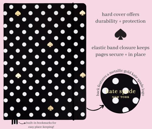 Kate Spade New York Take Note XL Vegan Leather Notebook, Black Bound Journal Includes 168 Pages, Polka Dots