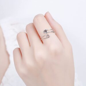 Izpack Double Layered Paperclip Safety Pin Stacking Rings Sterling Silver 925 Adjustable Wrap Finger Band Toe Ring Statement Promise Ring Fashion Jewelry Gifts for Women BFF