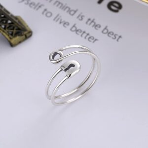 Izpack Double Layered Paperclip Safety Pin Stacking Rings Sterling Silver 925 Adjustable Wrap Finger Band Toe Ring Statement Promise Ring Fashion Jewelry Gifts for Women BFF