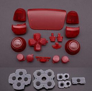 replacement silicone rubber conductive pad & full set joysticks dpad r1 l1 r2 l2 triggers bumpers direction key abxy buttons for sony ps5 controller (clear red)