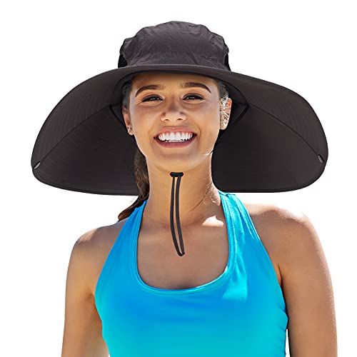 Leotruny Women Super Wide Brim Sun Hat UPF50+ Waterproof Straw Hat for Fishing, Hiking, Camping (C03-dark Gray)