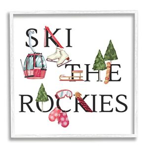 stupell industries ski the rockies winter seasonal sports phrase, designed by ziwei li white framed wall art, 12 x 12, red