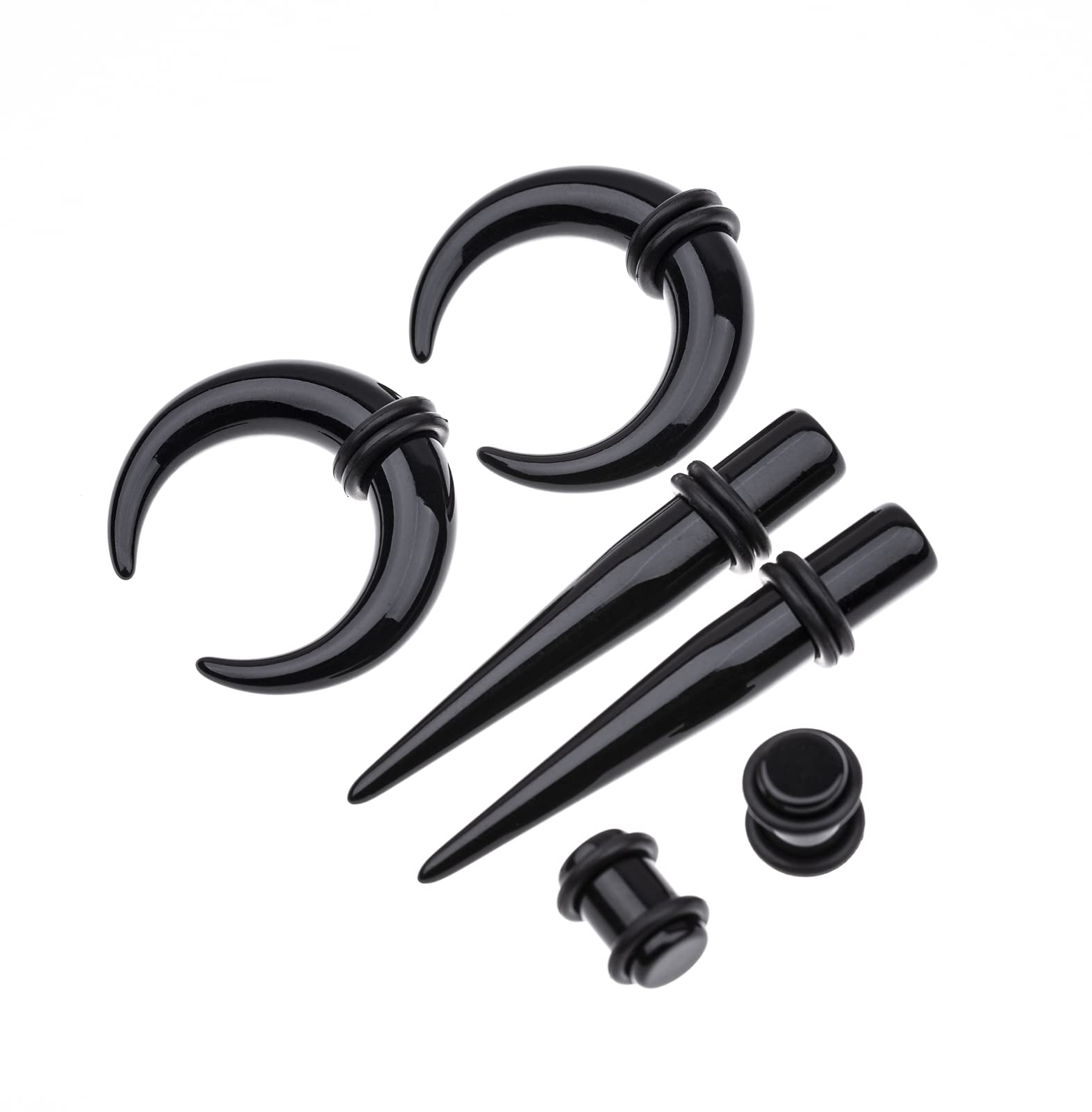 Memsion Ear Stretching Kit 54 Pieces 14G-00G Ear Gauges Expander Set Acrylic Septum Piercing Kit Crescent Spiral Buffalo Tapers and Plugs for Women Men Black Color