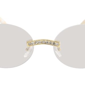 FLAWLESS EYEWEAR Retro Wood Buffs Vintage Style Gangster Rimless Clear Lens Oval Eye Glasses (Diamond Gold Cream, 55)