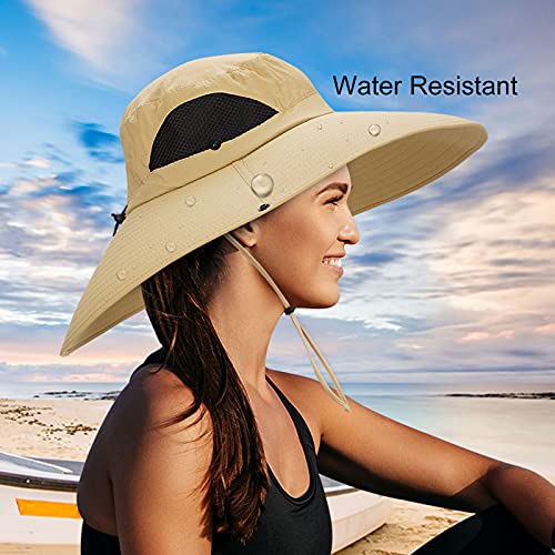 Leotruny Women Super Wide Brim Sun Hat UPF50+ Waterproof Straw Hat for Fishing, Hiking, Camping (C03-dark Gray)