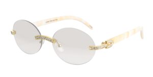 flawless eyewear retro wood buffs vintage style gangster rimless clear lens oval eye glasses (diamond gold cream, 55)