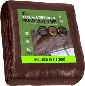 tarps heavy duty waterproof - tarp cover brown/silver, thick material, tear proof, uv resistant, heavy duty edges, boat tent, rv or pool cover 10x12