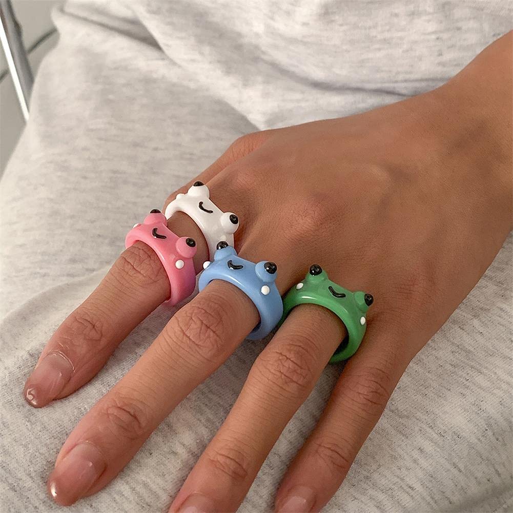 Cute Frog Resin Acrylic Ring Cartoon Animal Stackable Finger Ring for Women Friendship Jewelry