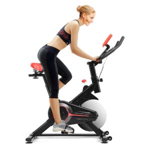 sporfit indoor cycling bike stationary - exercise bike with comfortable seat cushion, silent belt drive and phone holder for home training & cardio workout