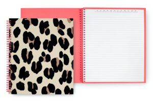 kate spade new york large college ruled notebook, 11" x 9.5" leopard print spiral notebook with 160 pages, forest feline