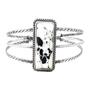 rosemarie & jubalee women's western style semi precious howlite stone open cuff bracelet (rectangular white with black howlite stone)