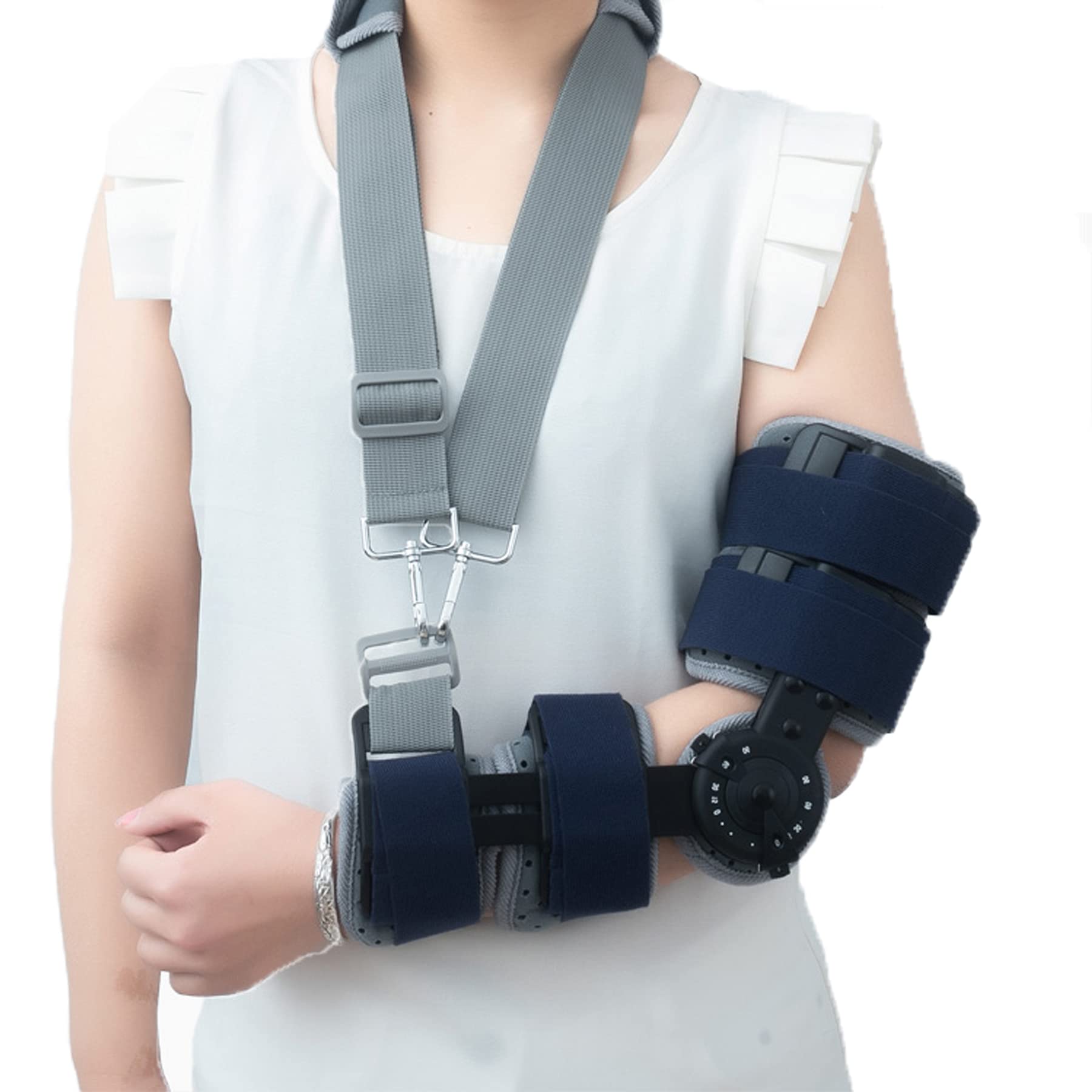 ROM Elbow Brace Adjustable Post Op Elbow Brace ​stabilizer Splint Arm Injury Recovery Support After Surgery for Dislocated Arm Men Women Sports Surgery Injury Recovery Pain Relief,Left