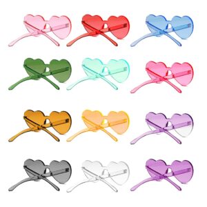 LIULIUBTY Heart Shaped Rimless Sunglasses, Bachelorette Party Cool Sunglasses 12 Pack, Colorful Plastic Funky Sunglasses Party Favors (Mixed Colors)