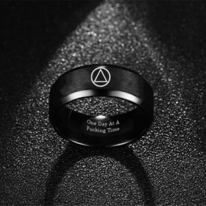 One Day At A Time Sobriety Gifts for Women Men Stainless Steel Sober Recovery Band Ring Inspirational Alcoholics Anonymous Addiction Surgery Recovering Jewelry Gift for Family Friend,Size 8