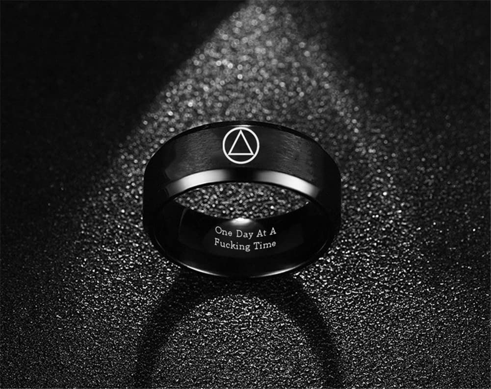 One Day At A Time Sobriety Gifts for Women Men Stainless Steel Sober Recovery Band Ring Inspirational Alcoholics Anonymous Addiction Surgery Recovering Jewelry Gift for Family Friend,Size 8