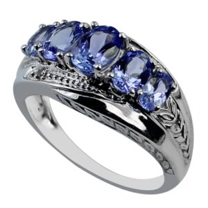 Carillon 0.95 Carat Tanzanite Oval Shape Natural Non-Treated Gemstone 925 Sterling Silver Ring Engagement Jewelry for Women & Men