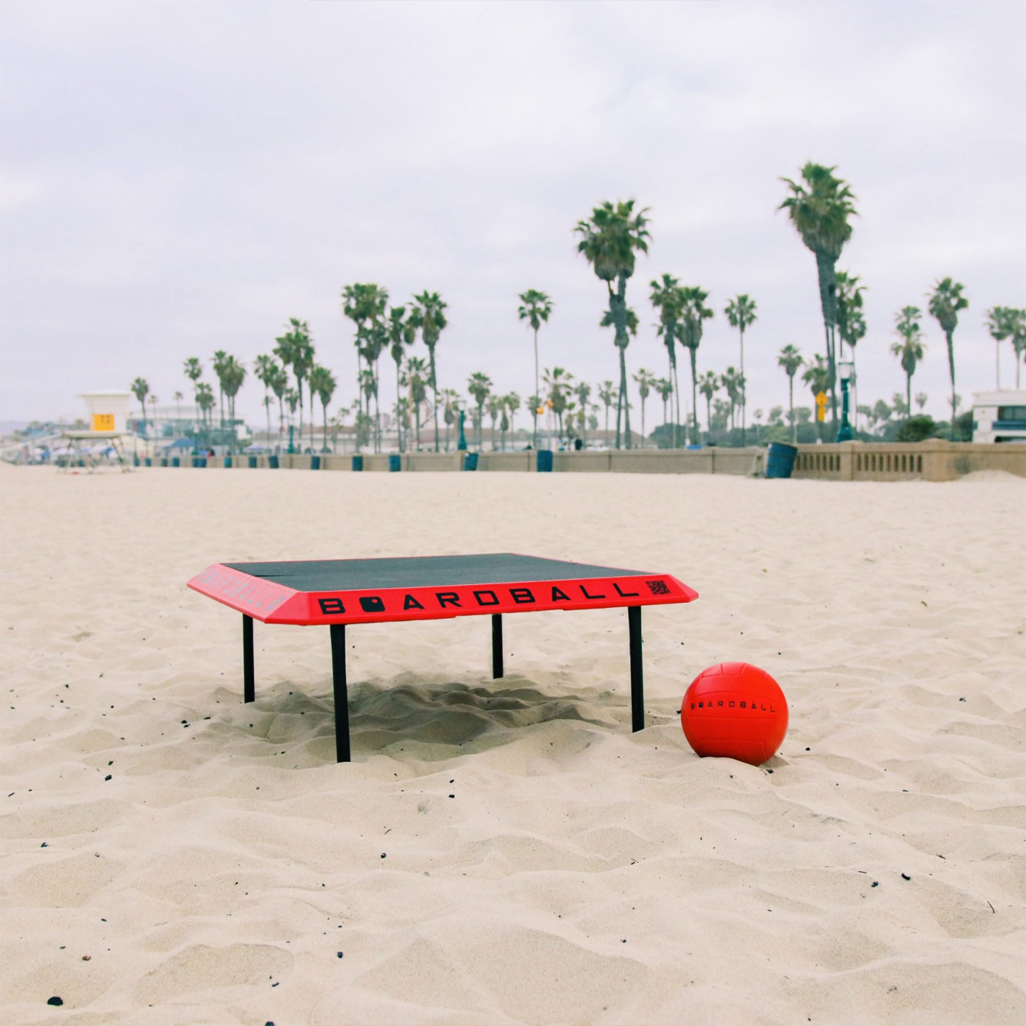 Boardball Sport Portable Foldable Indoor Outdoor Boardball Game Set with Rubberized Top Surface Board, Volleyball, and Hand Pump, Red and Black