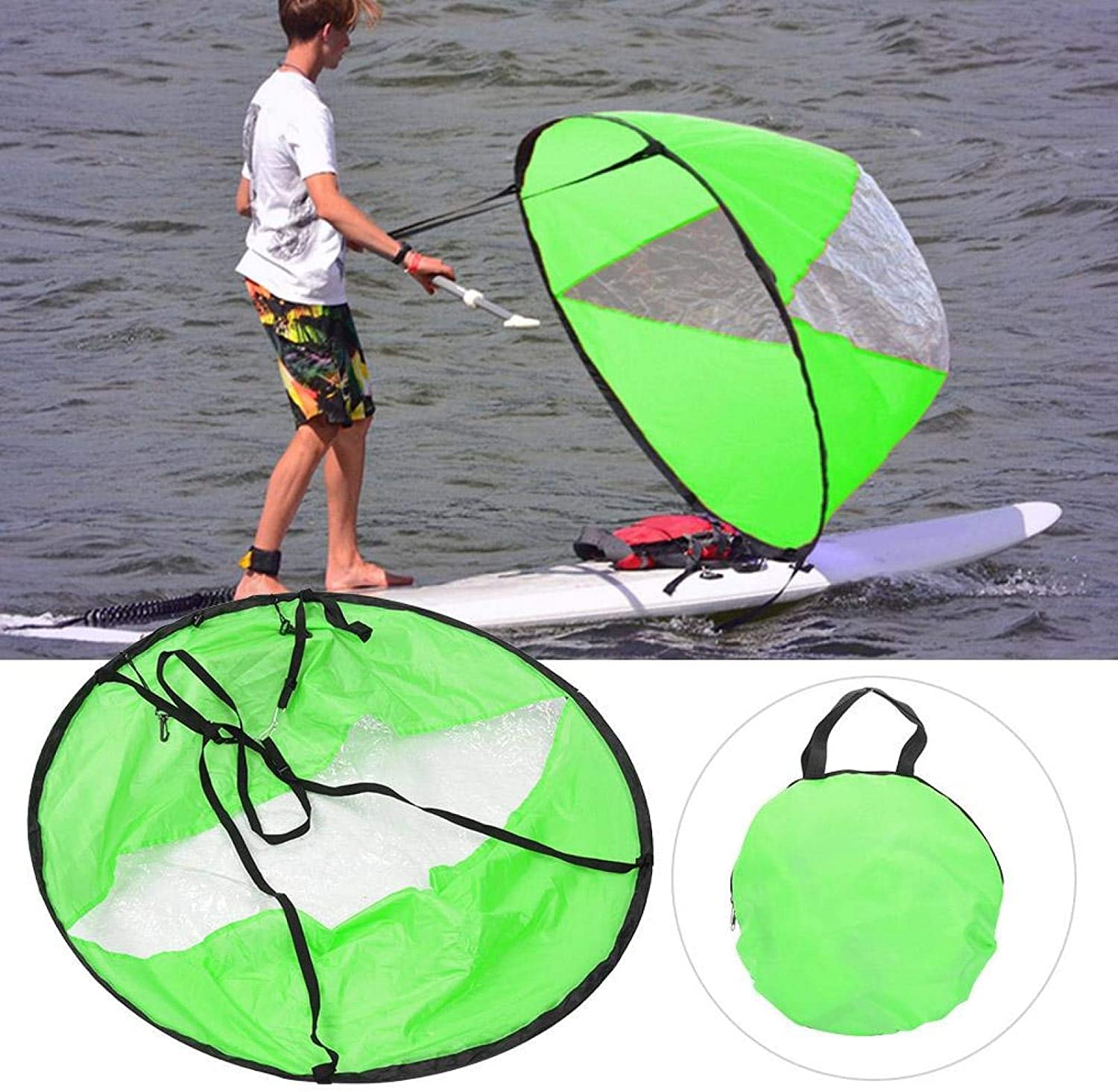 Estink Kayak Wind Sail Kayak Sail Paddle 42 Inches Foldable Clear Window Kayak Paddle Board Sail with Storage Bag Kayak Accessories, Kayak Sail for Outdoor(12, Green)