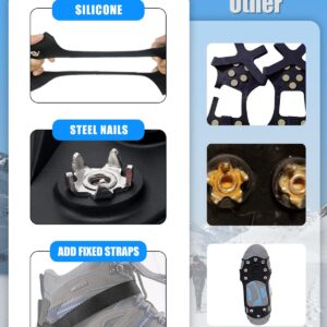 11 Spikes Crampons, Upgraded Version Stainless Steel Anti-Slip, Ice Cleats Traction Grips for Hiking Shoes and Boots, Safe Protect for Hiking Fishing Mountaineering Walking,Black,Large