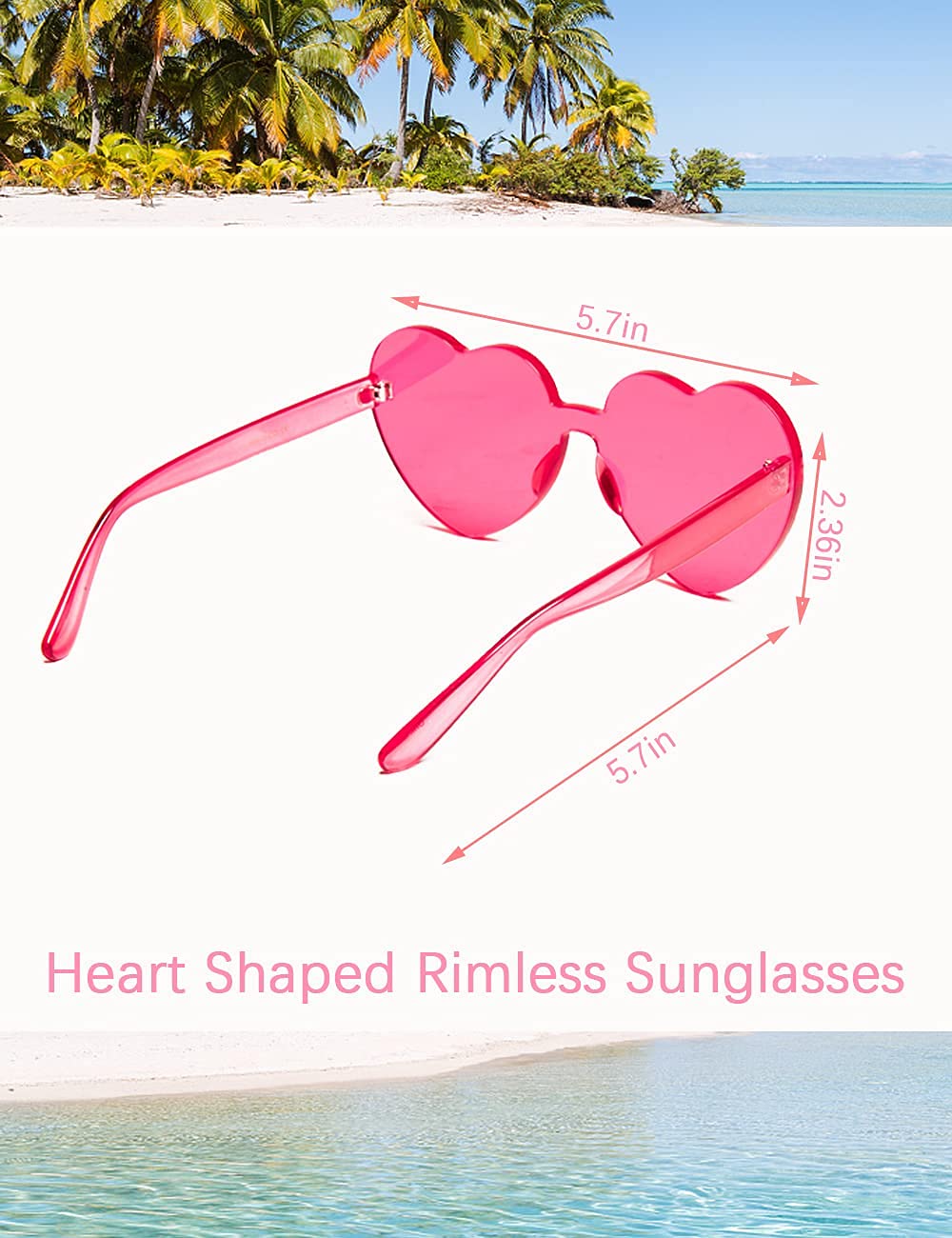 LIULIUBTY Heart Shaped Rimless Sunglasses, Bachelorette Party Cool Sunglasses 12 Pack, Colorful Plastic Funky Sunglasses Party Favors (Mixed Colors)