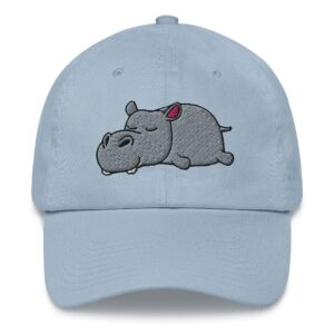 staypawsome lazy hippo baseball cap unisex adult embroidered dad hat light blue, one size